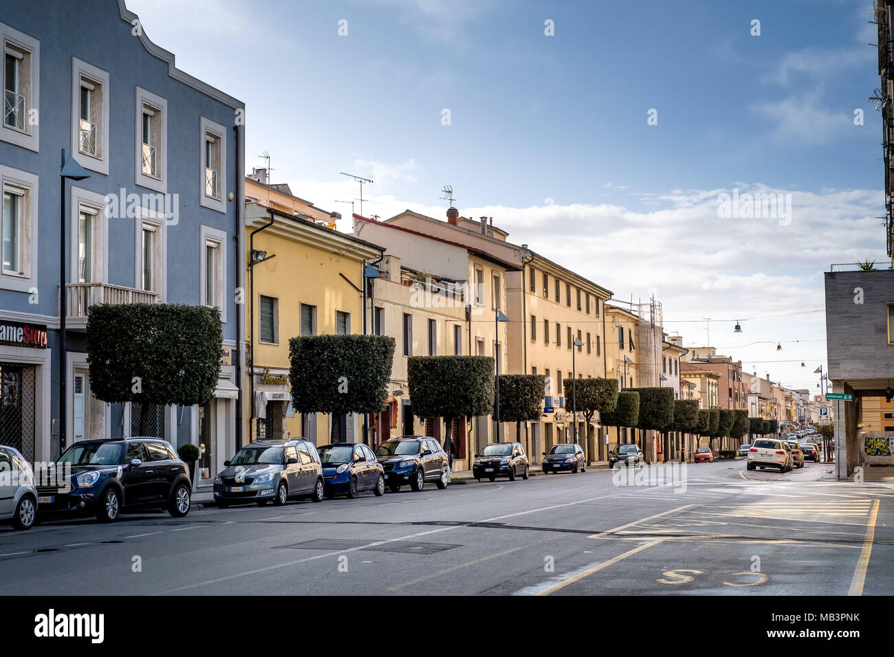 CECINA, TUSCANY, ITALY - March 31, 2018: the Via Aurelia main street of ...