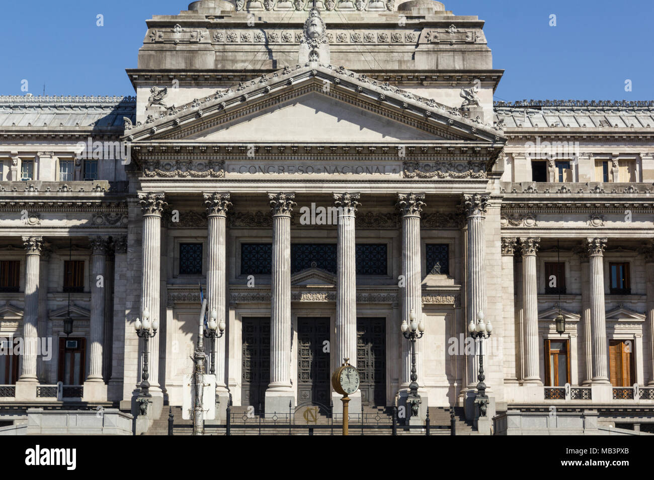 Closeup of the facade with columns of Congress. The National Congress ...