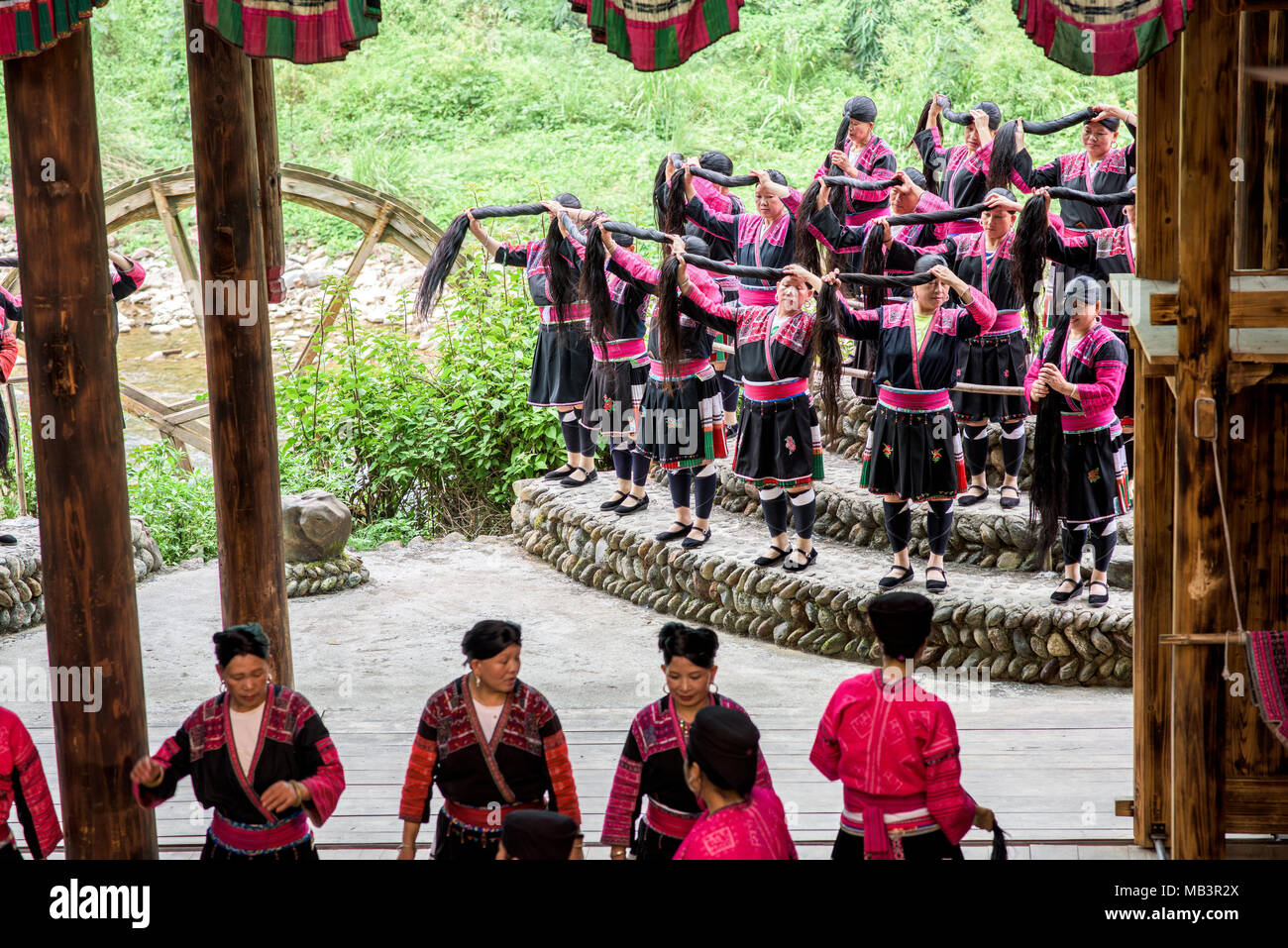 Women of Haungluo, Long Hair Village in Shaanxi province Stock Photo ...