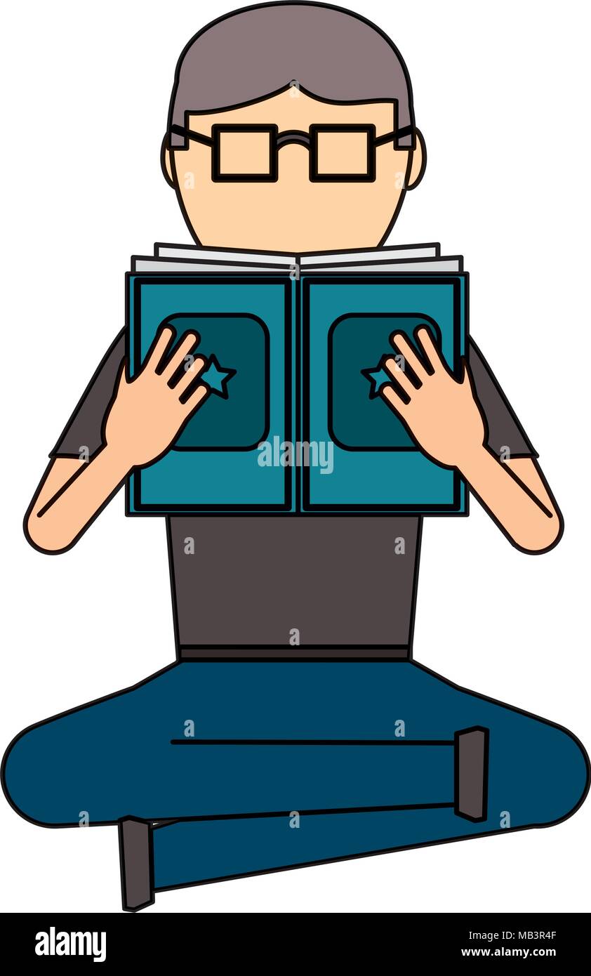 avatar man sitting and reading a book over white background, colorful ...