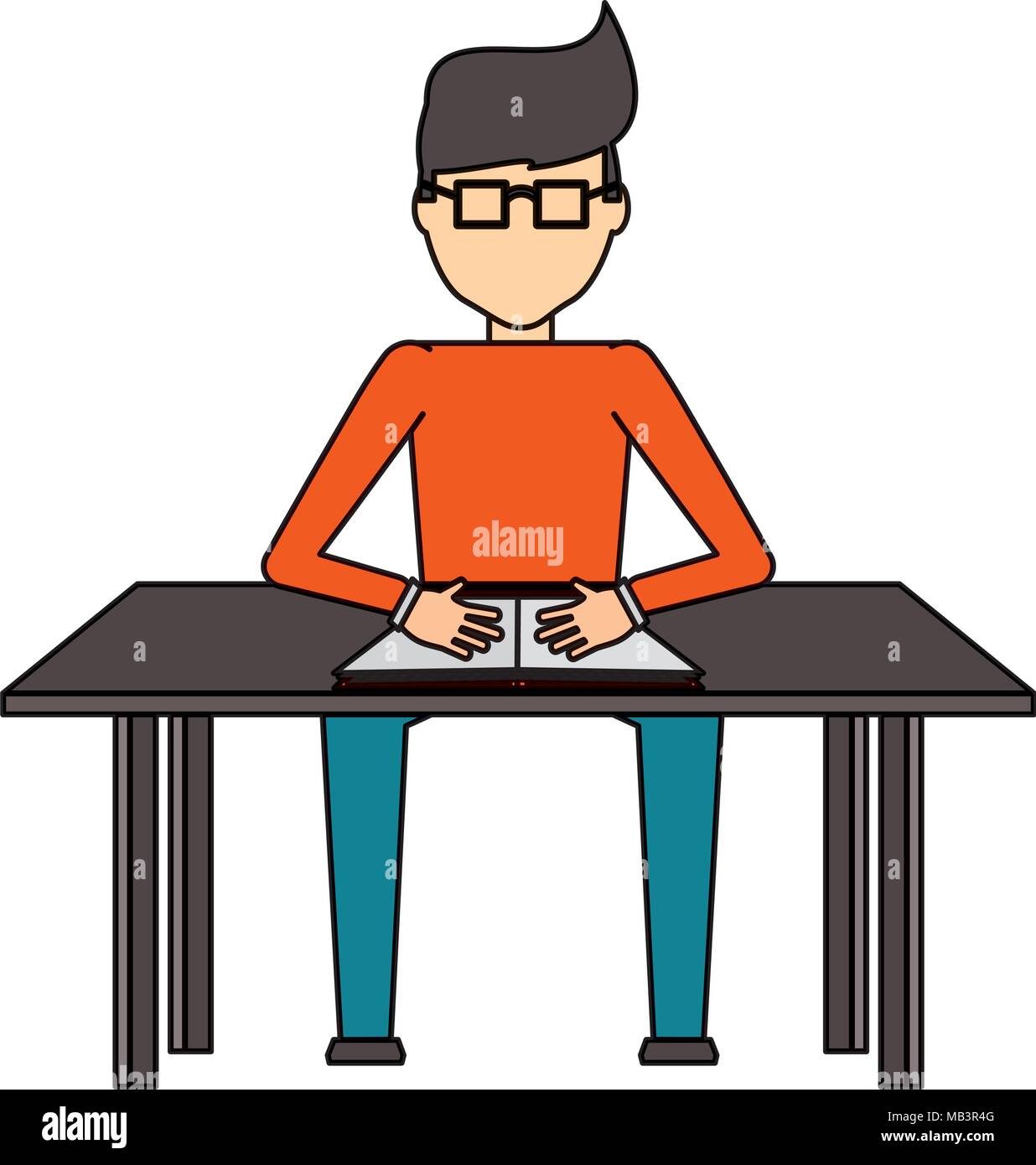 avatar man studying and sitting at desk over white background, colorful ...