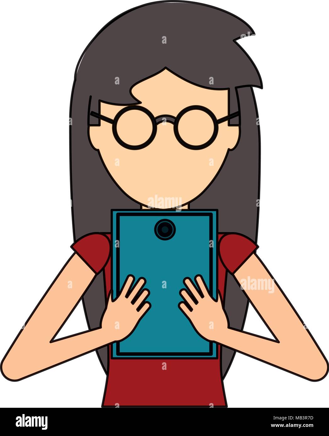 avatar woman with glasses and using a tablet over white background ...
