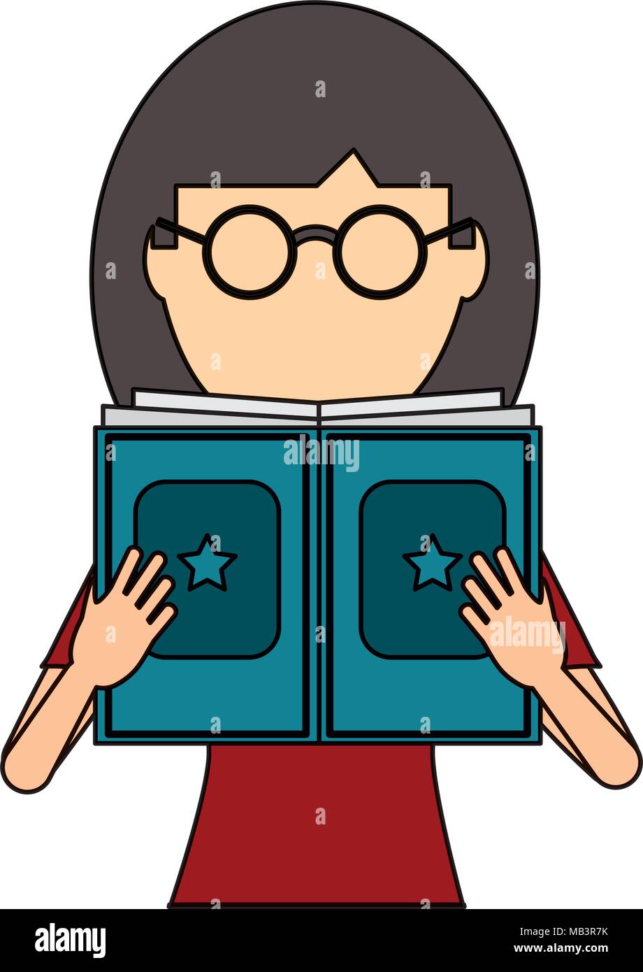 avatar woman with glasses reading a book over white background ...
