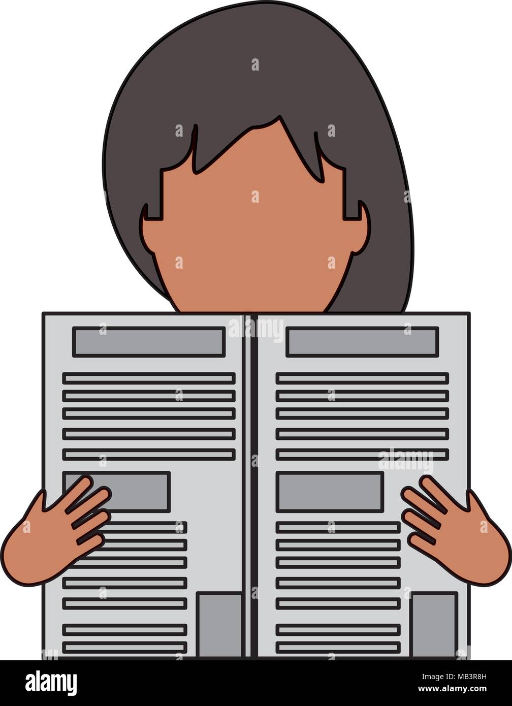 avatar young woman reading a newspaper over white background, colorful ...