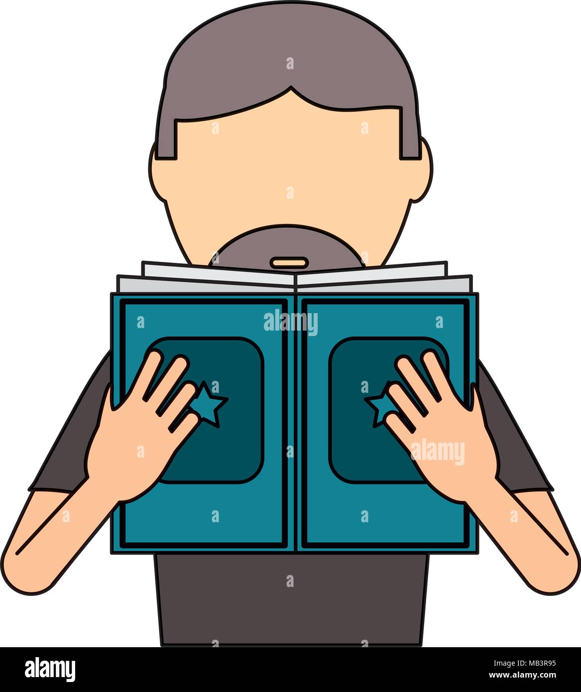 avatar man with beard reading a book over white background. colorful ...