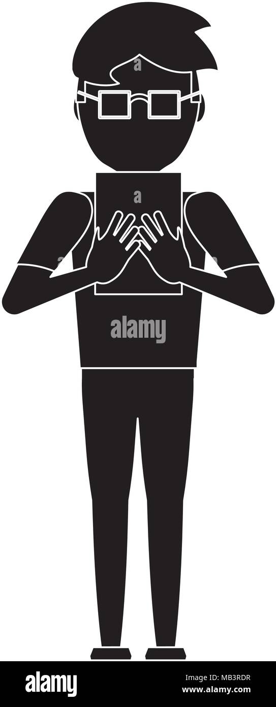 avatar man using a tablet over white background, vector illustration ...