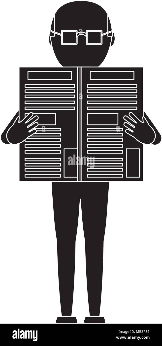 avatar adult man standing and reading a newspaper over white background ...