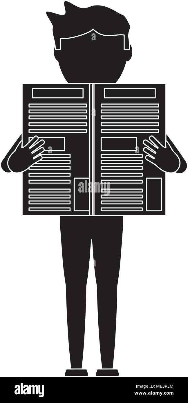 avatar man standing and reading a newspaper over white background ...