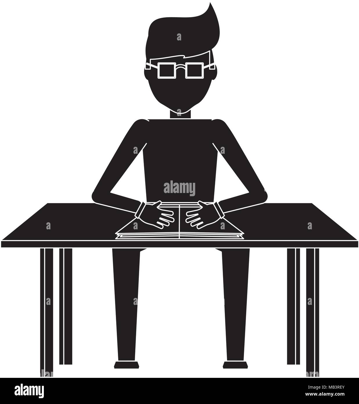 avatar man studying and sitting at desk over white background, vector ...