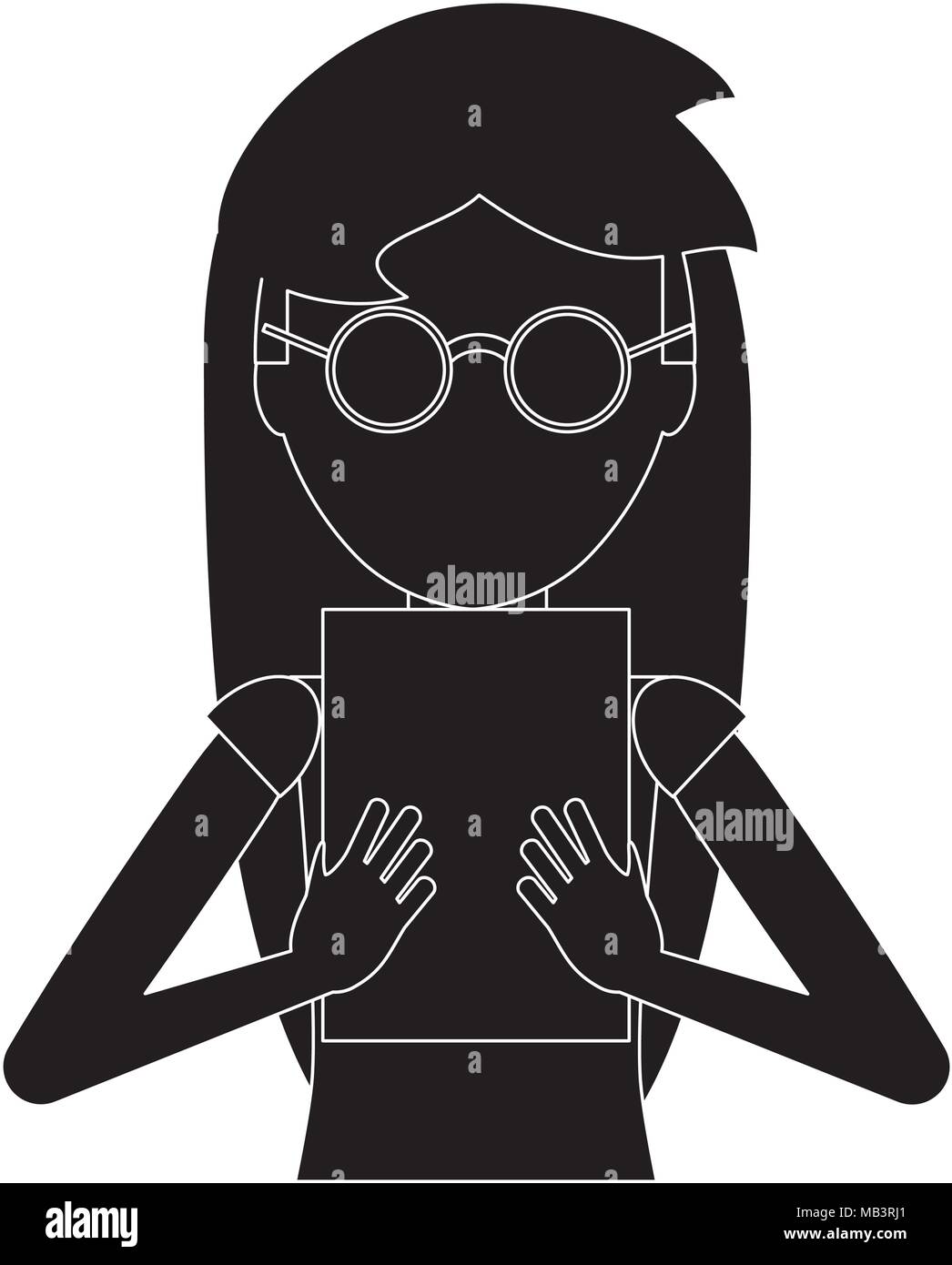 avatar woman with glasses and using a tablet over white background ...