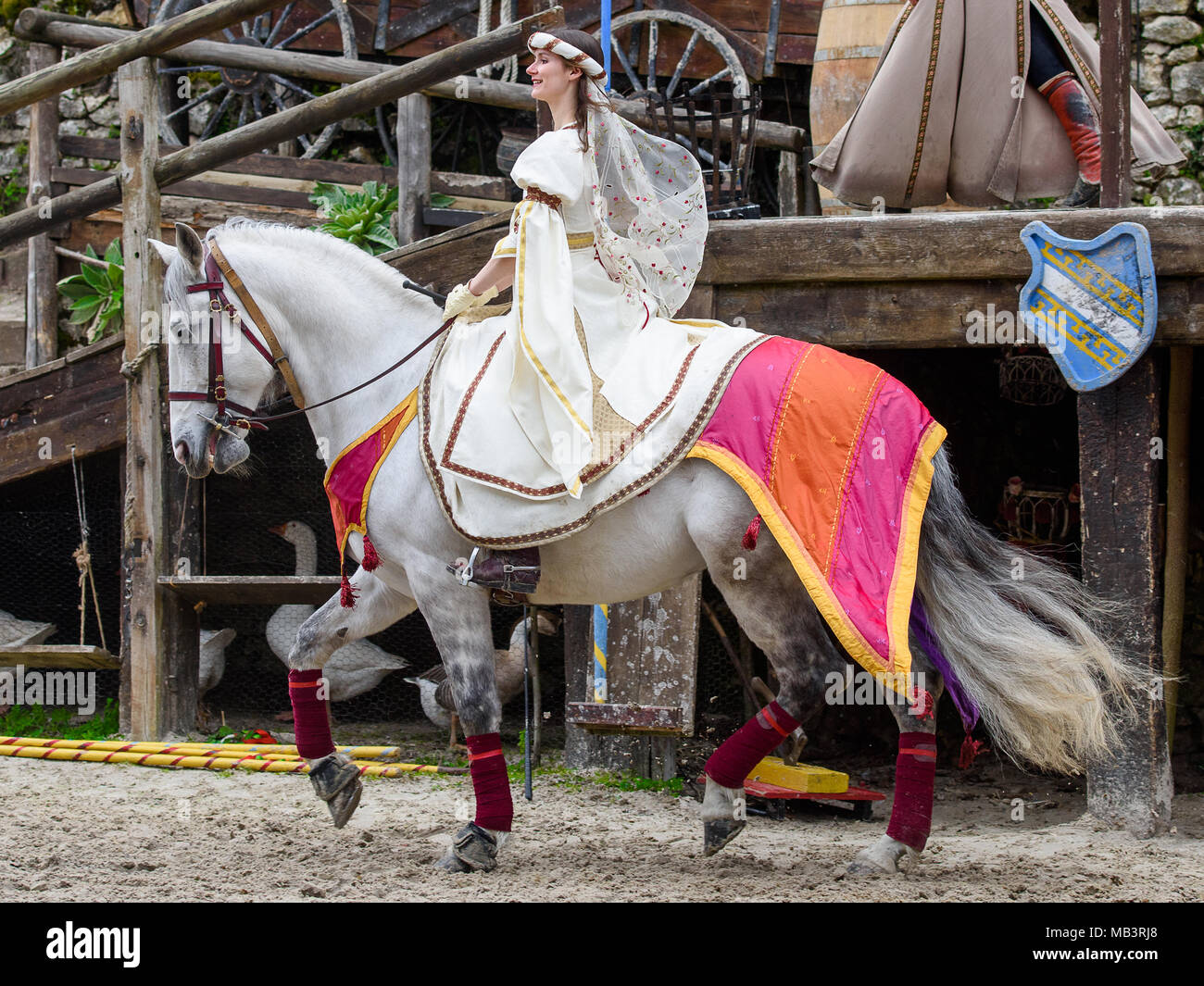 PROVINS, FRANCE - MARCH 31, 2018: Unidentified beautiful girl in white ...