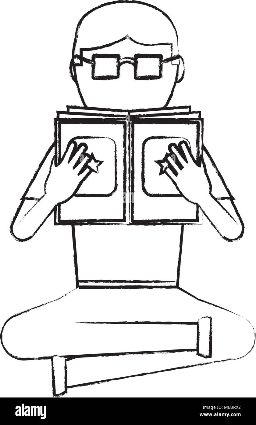 sketch of avatar man sitting and reading a book over white background ...