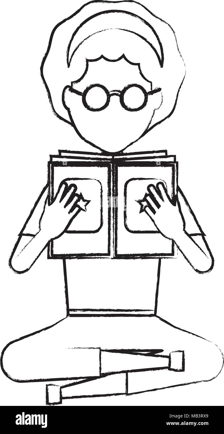 sketch of avatar woman sitting and reading a book over white background ...