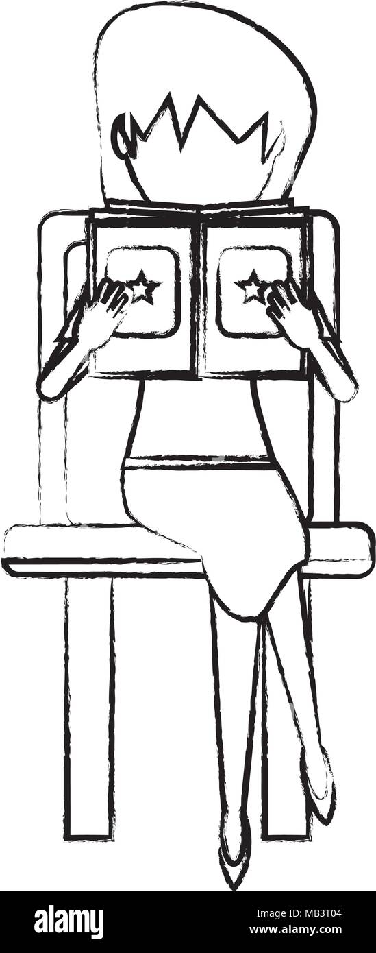 sketch of avatar businesswoman reading a book over white background ...