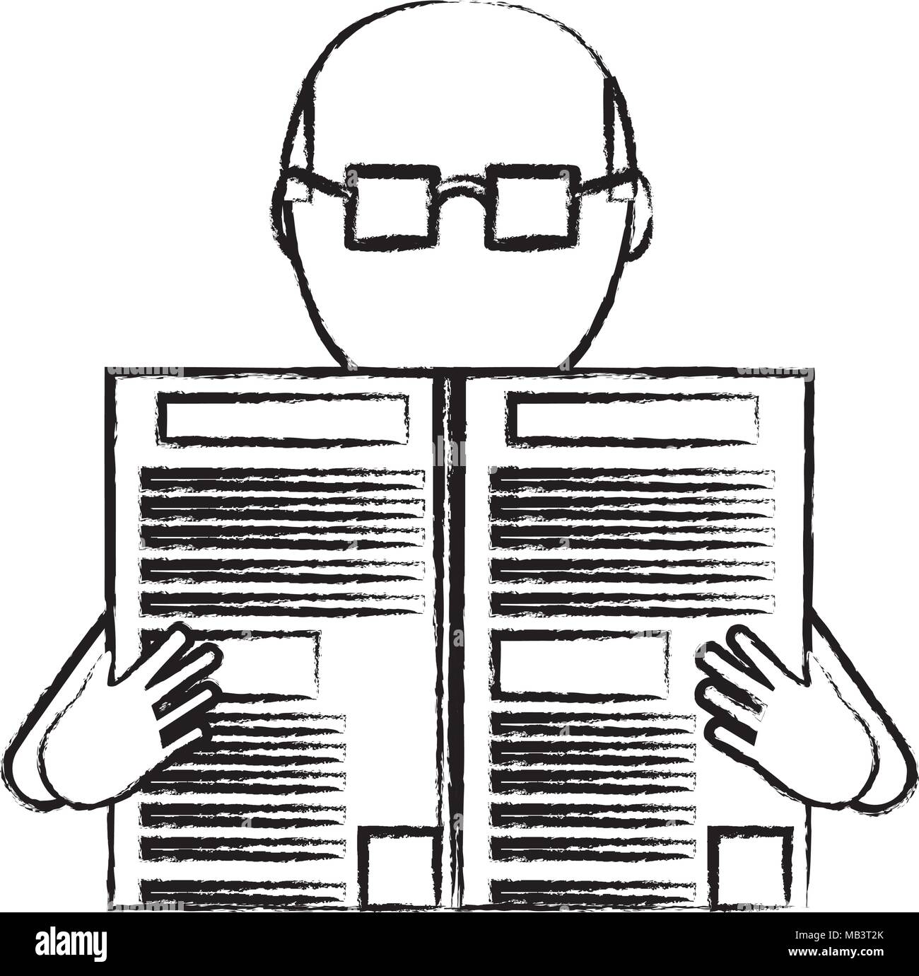 sketch of avatar old man reading a newspaper over background, vector ...