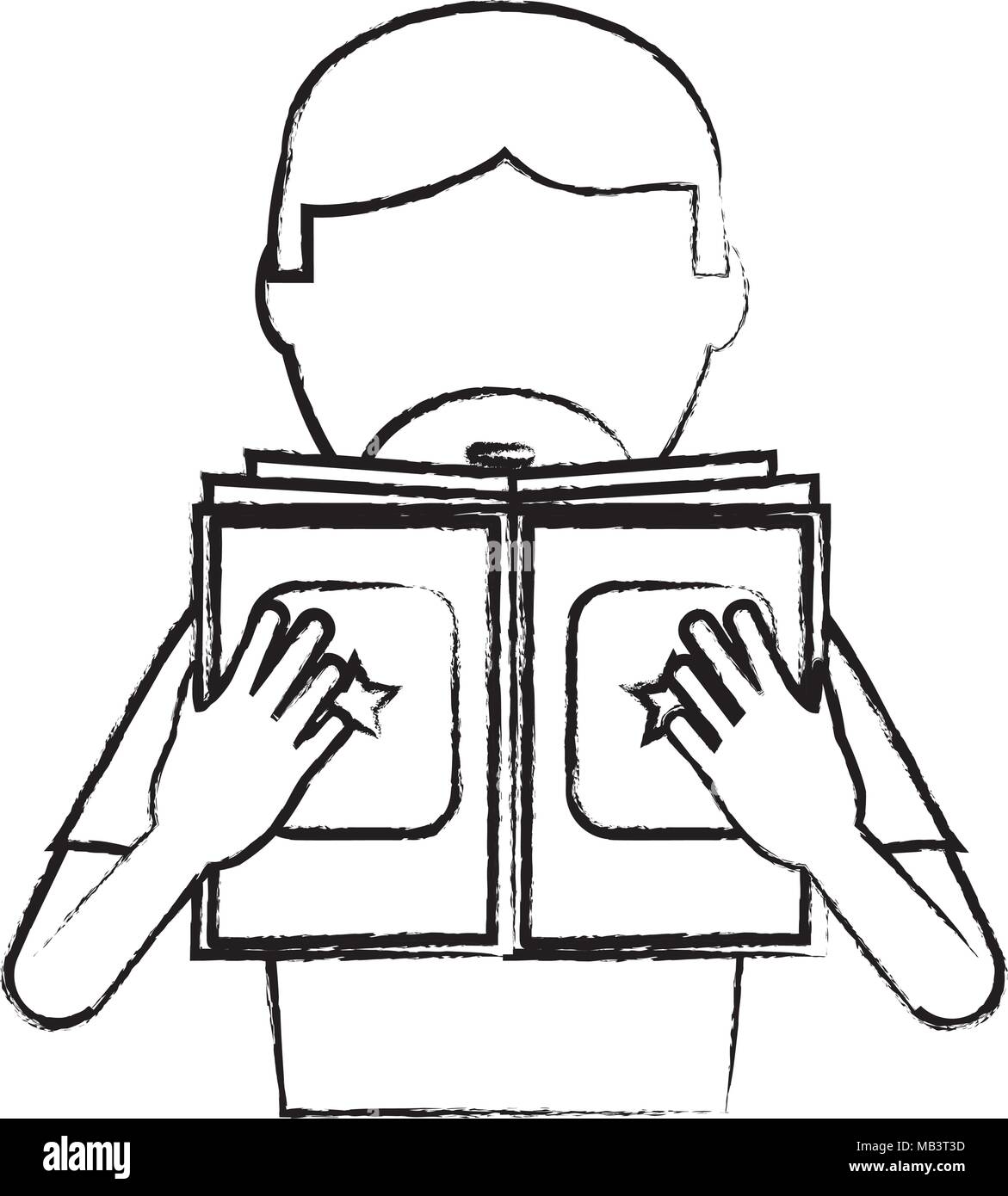 sketch of avatar man with beard reading a book over white background ...