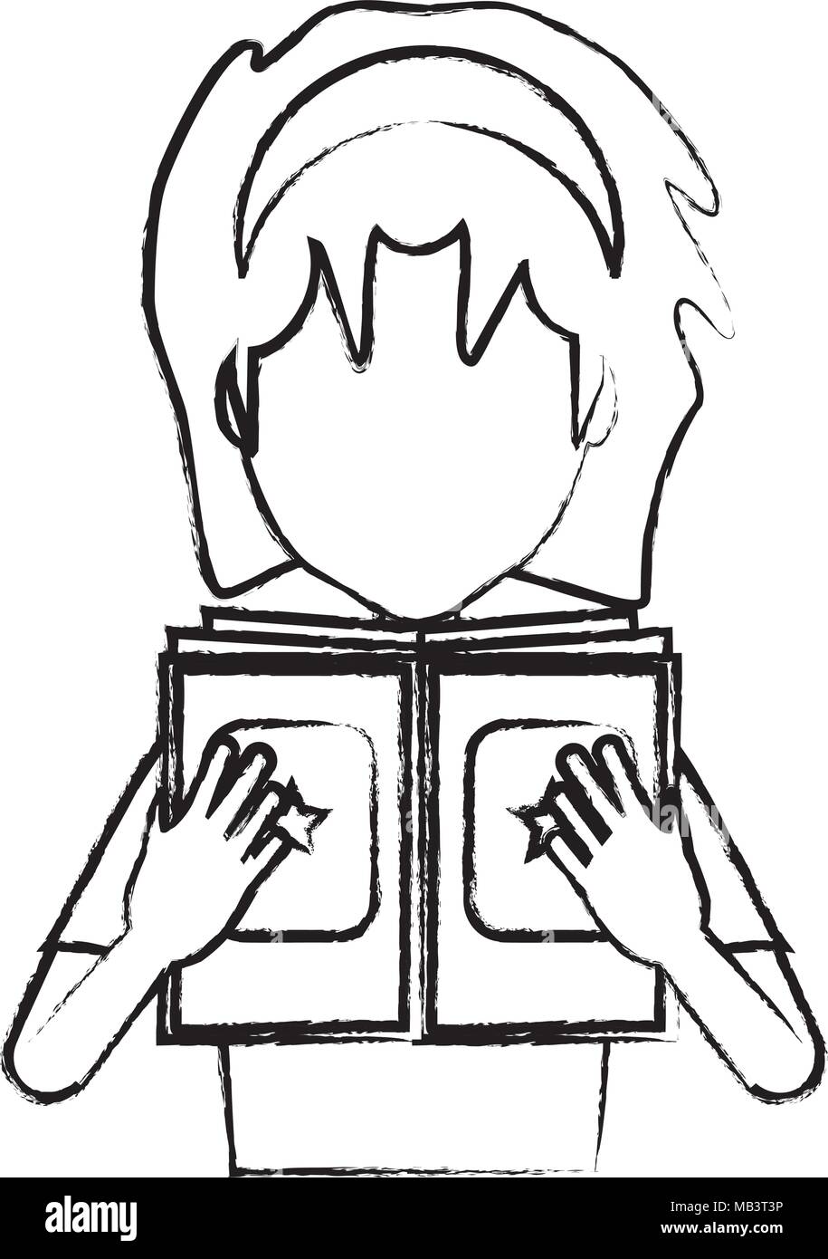 sketch of avatar woman reading a book over white background, vector ...