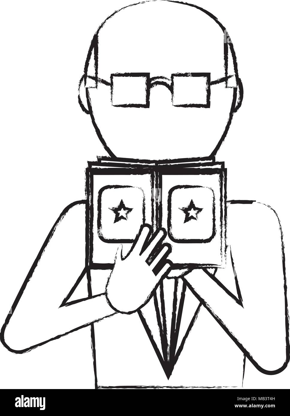 sketch of avatar businessman with glasses reading a book over white ...