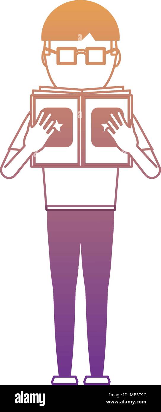 avatar man standing and reading a book over white background, colorful ...