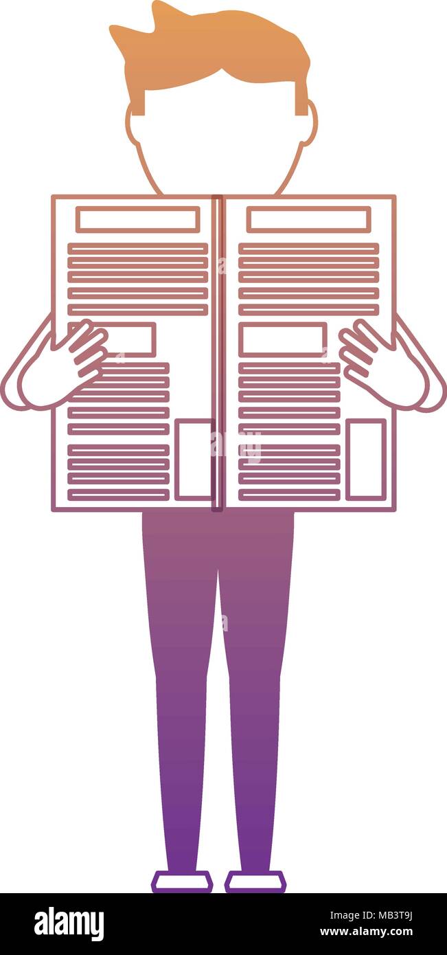 avatar young man standing and reading a newspaper over white background ...