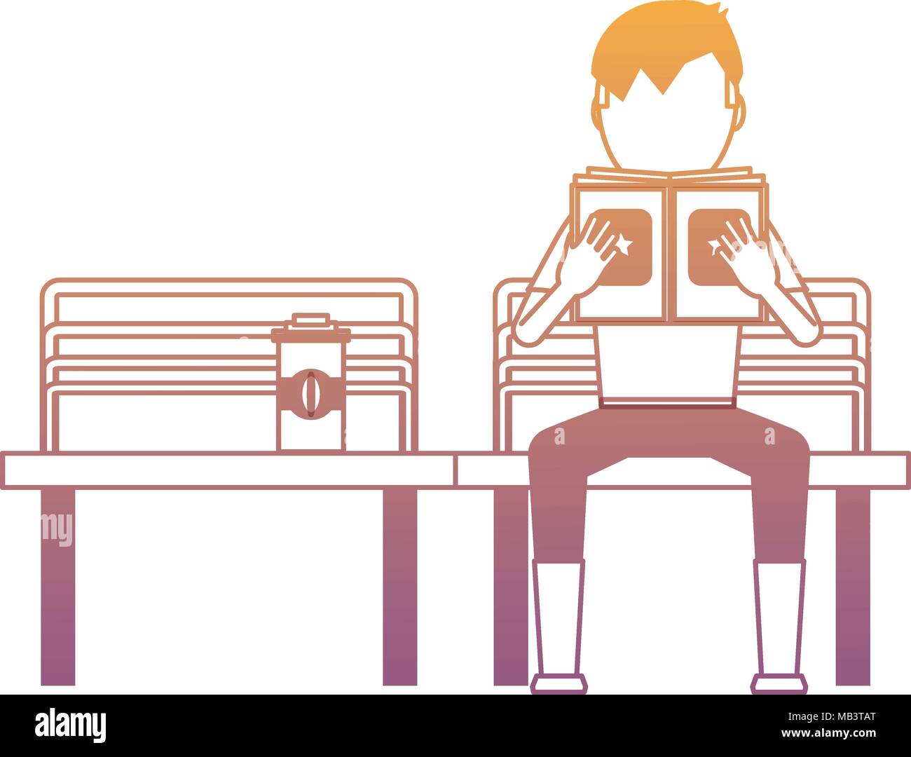 avatar man with a book and coffee drink sitting on a bench over white ...