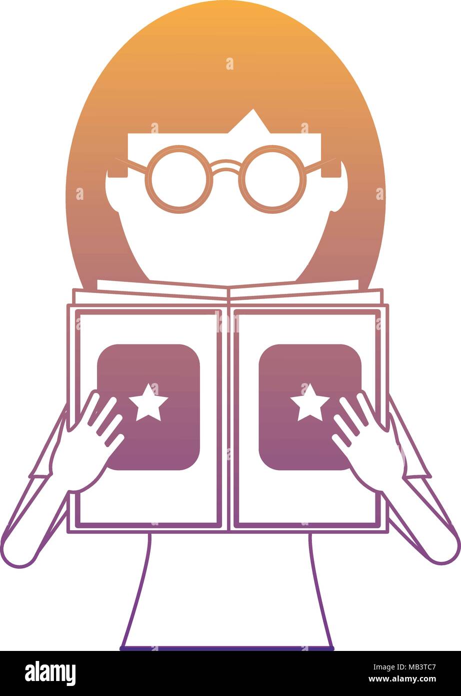 avatar woman with glasses reading a book over white background ...