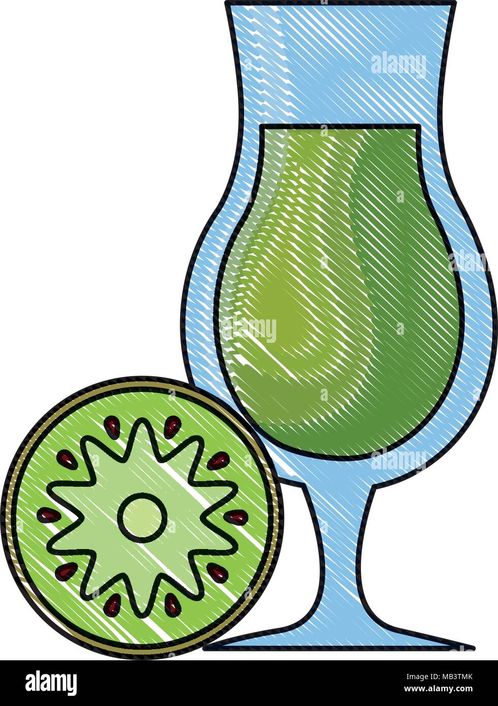 cocktail drink and kiwi slice over white background, colorful design ...