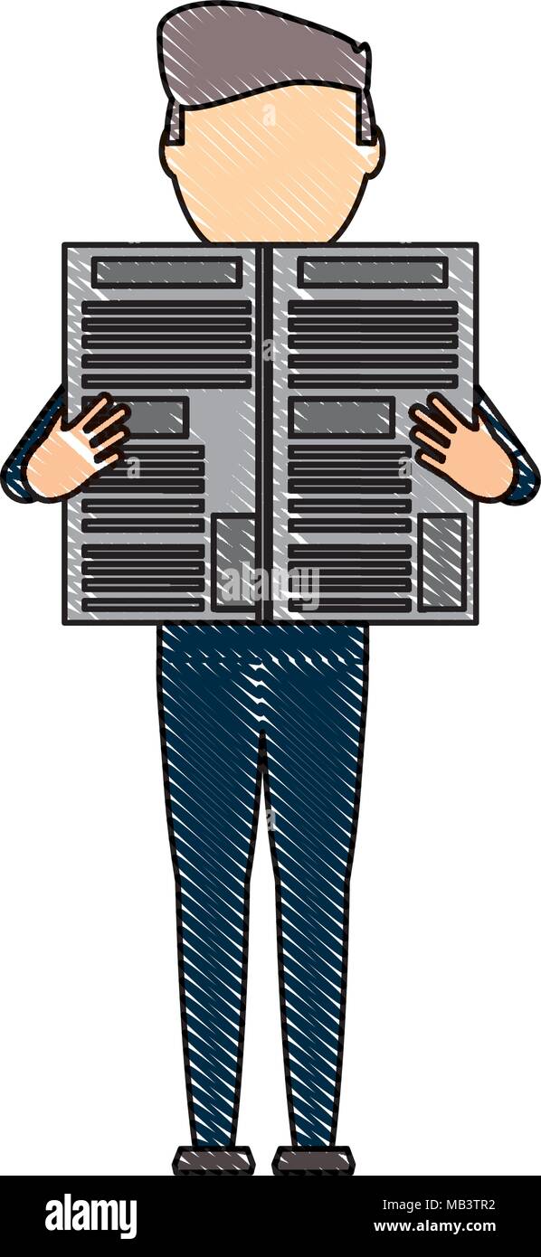 avatar man standing and reading a newspaper over white background ...