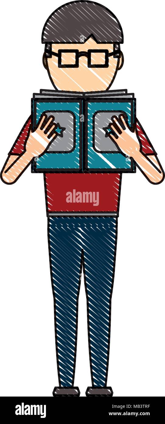 avatar man standing and reading a book over white background, colorful ...