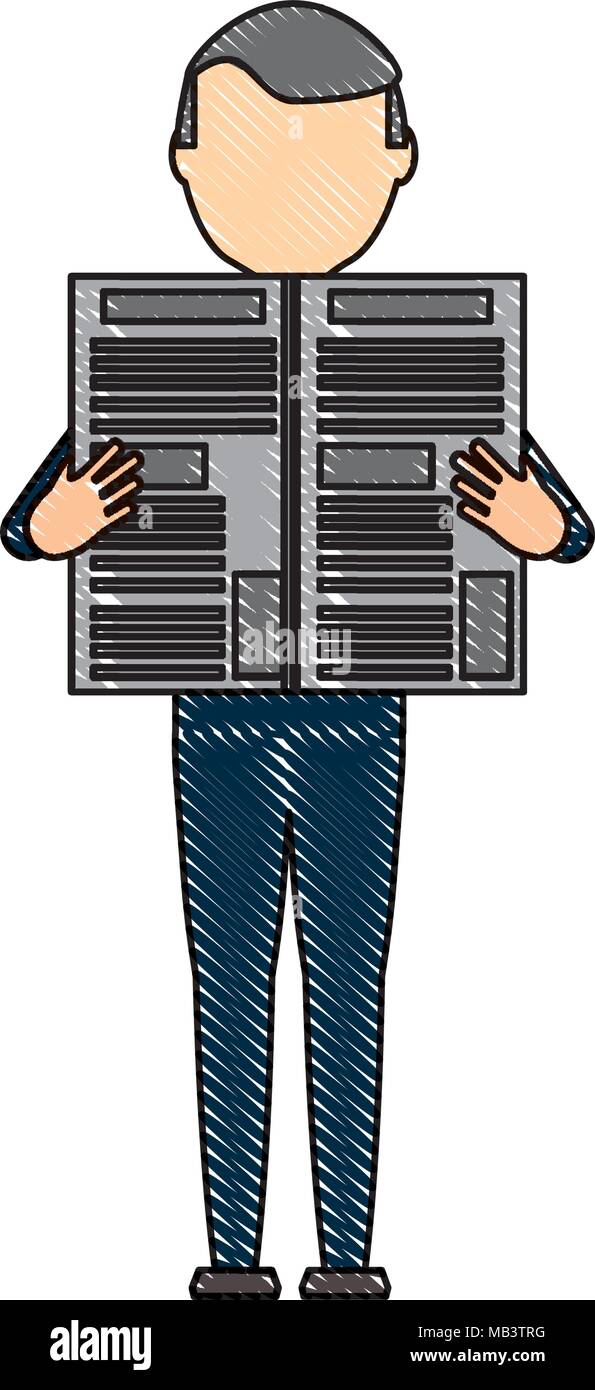 avatar adult man standing and reading a newspaper over white background ...