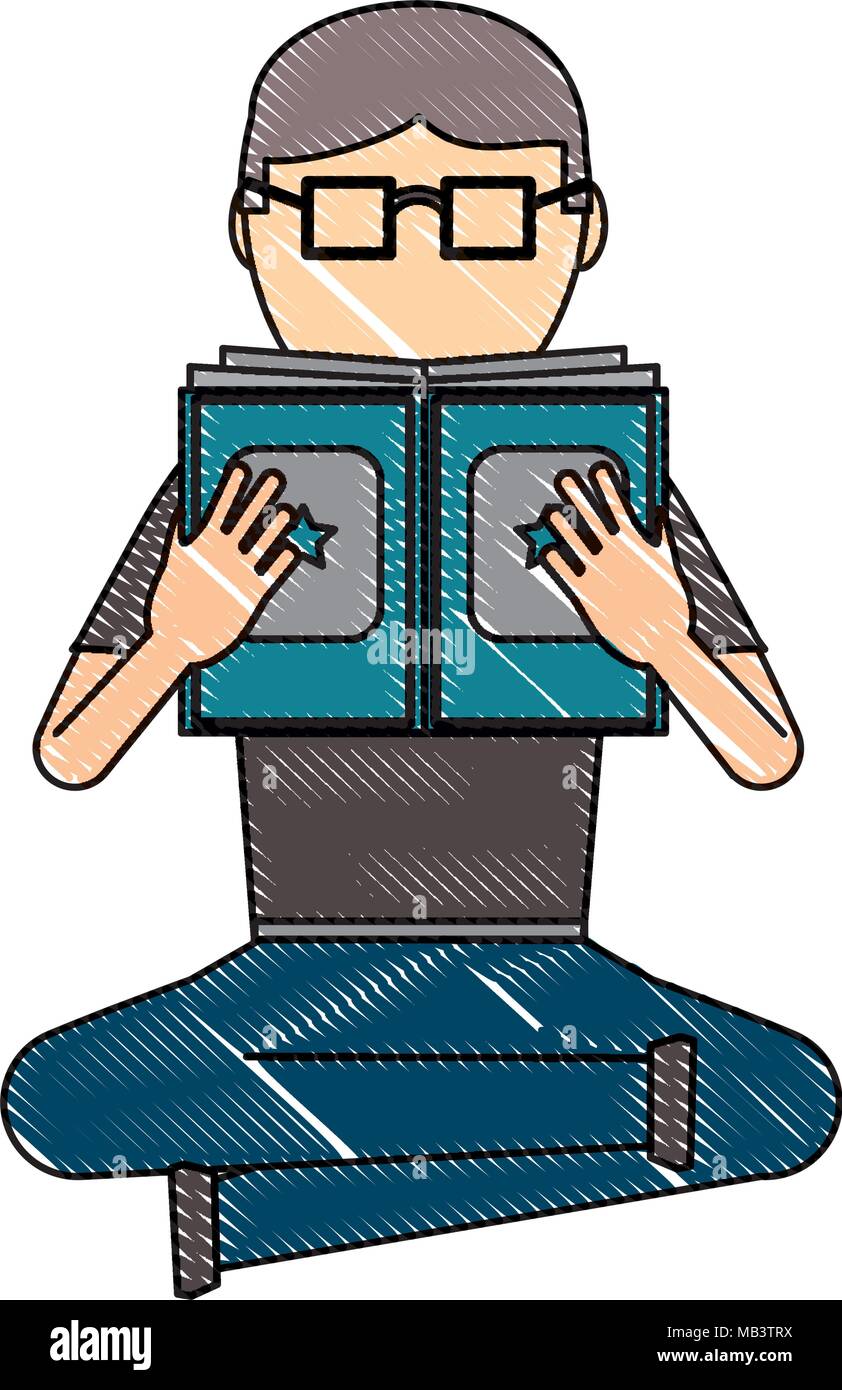 avatar man sitting and reading a book over white background, colorful ...