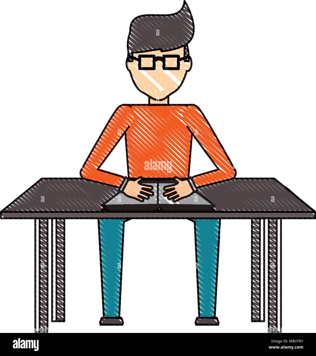 avatar man studying and sitting at desk over white background, colorful ...