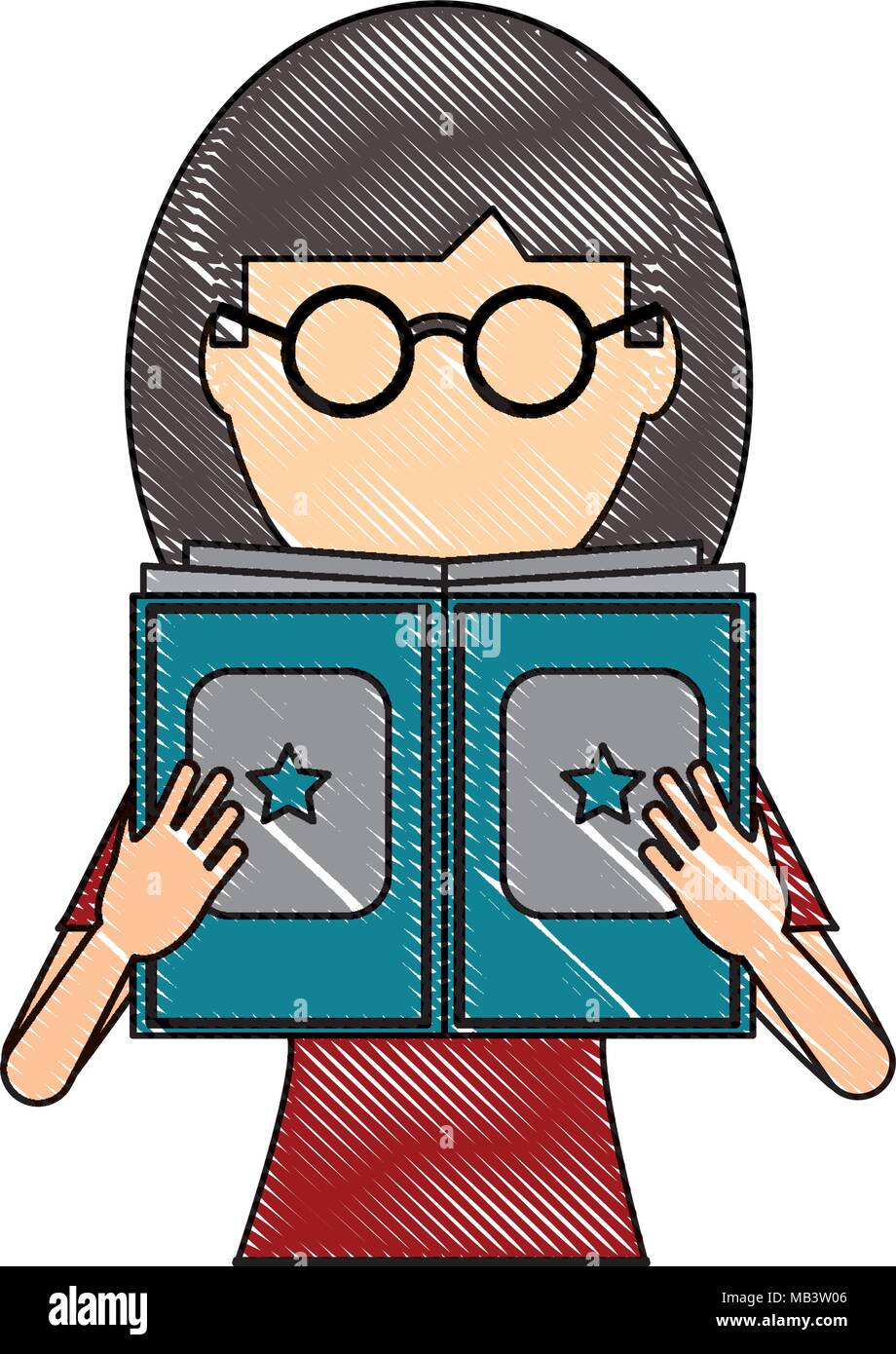 avatar woman with glasses reading a book over white background ...