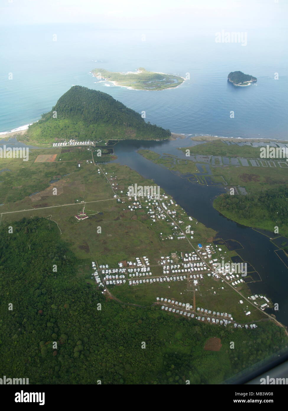 Aerial view of Indian Ocean and Aceh Jaya land from airplane Stock ...