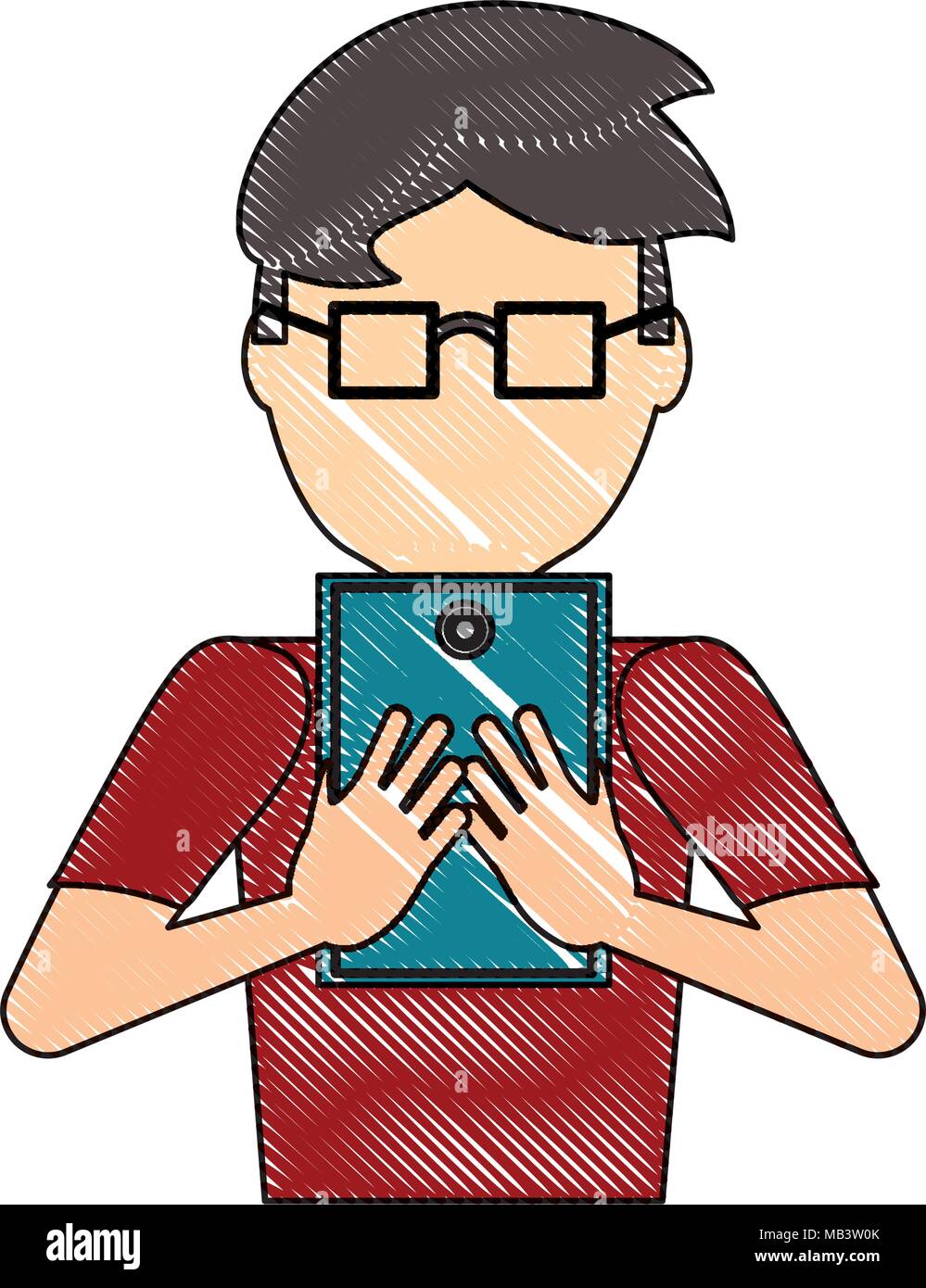 avatar man with glasses using a tablet over white background, colorful ...