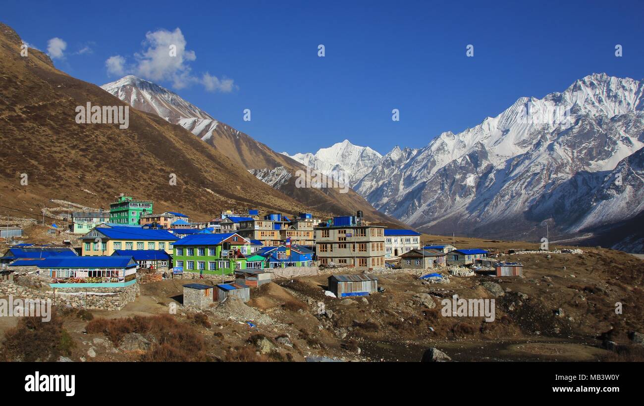 Beautiful landscape in the Langtang valley, Nepal. Snow covered ...