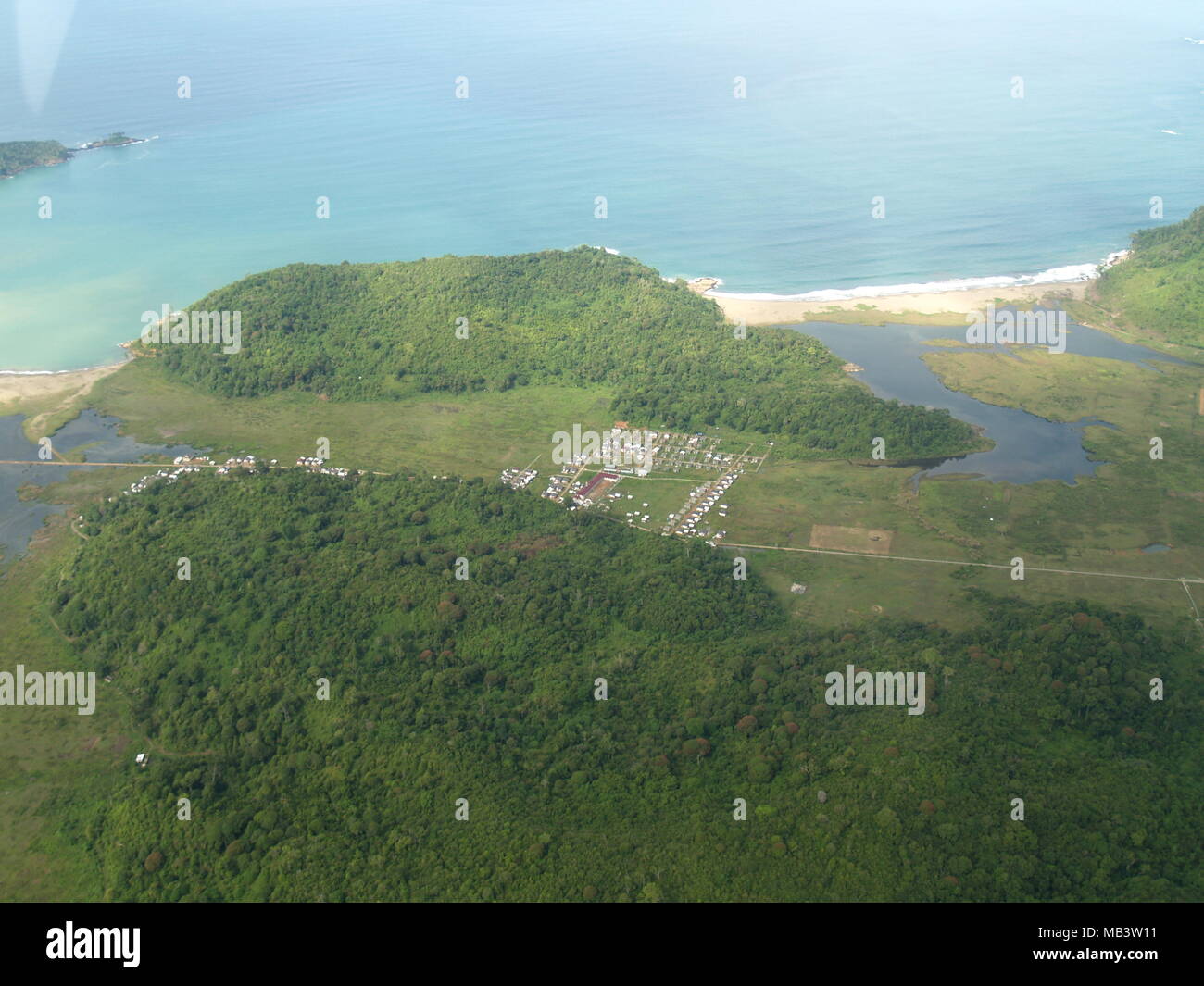 Aerial view of Indian Ocean and Aceh Jaya land from airplane Stock ...