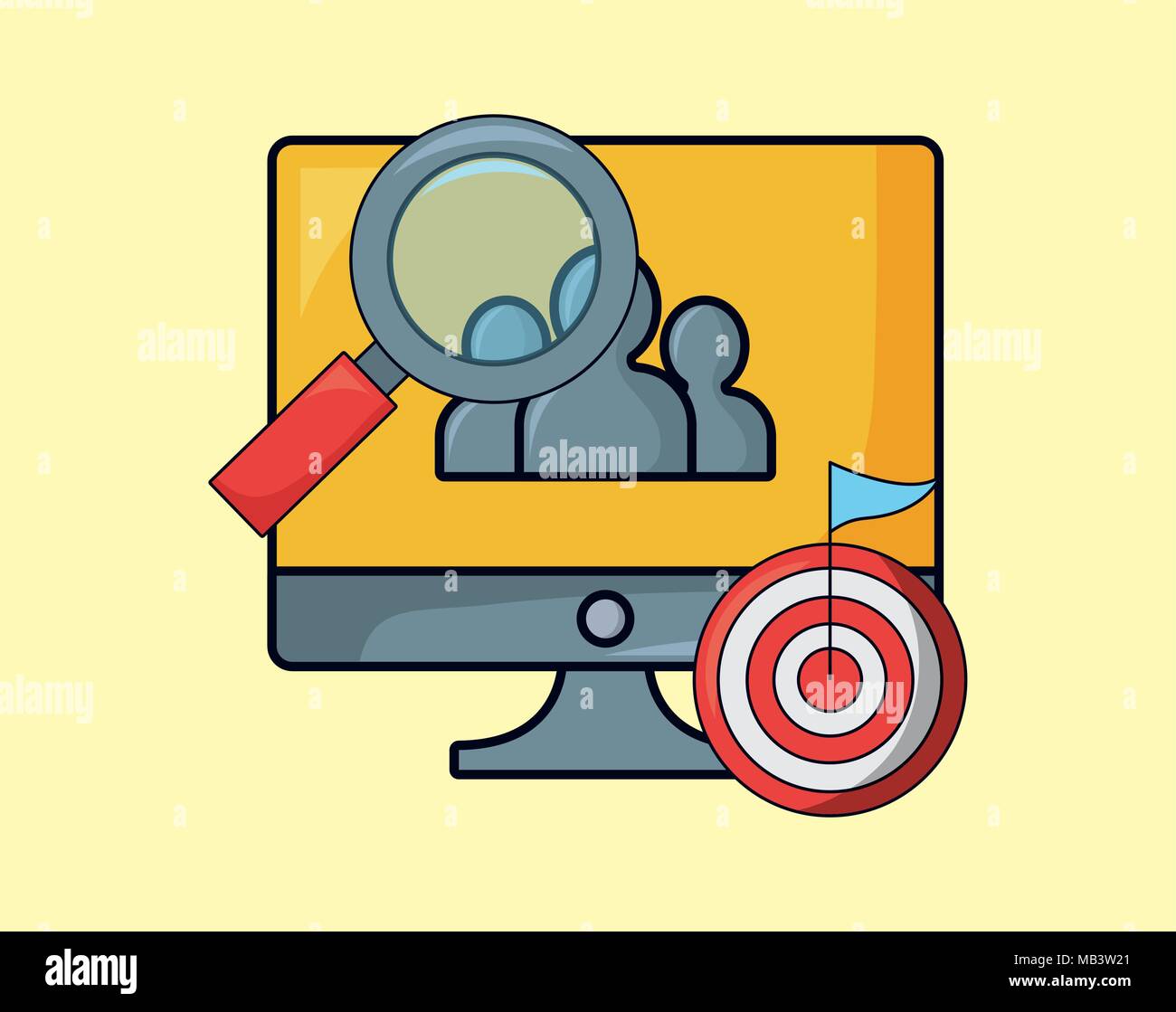 seo design with computer and avatar people over yellow background ...