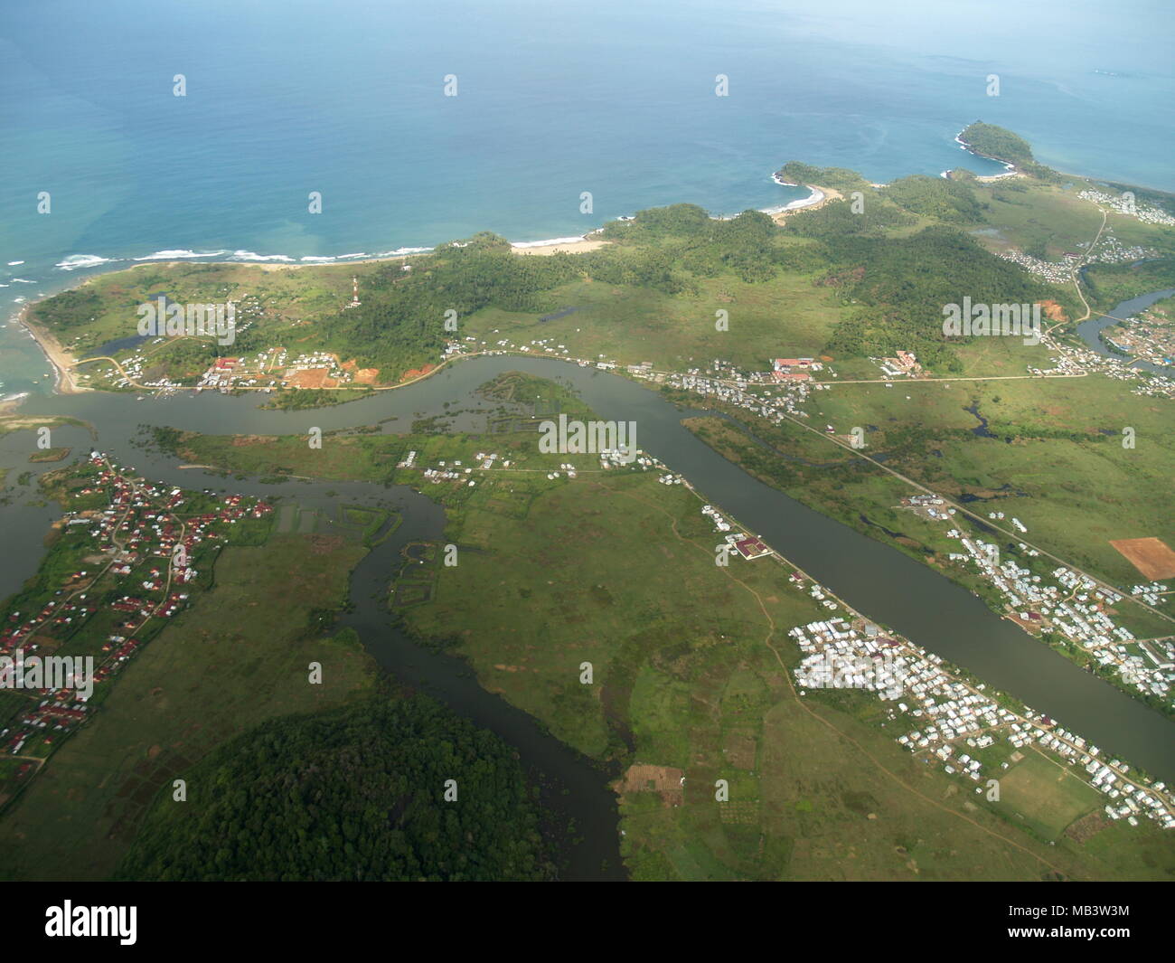 Aerial view of Indian Ocean and Aceh Jaya land from airplane Stock ...