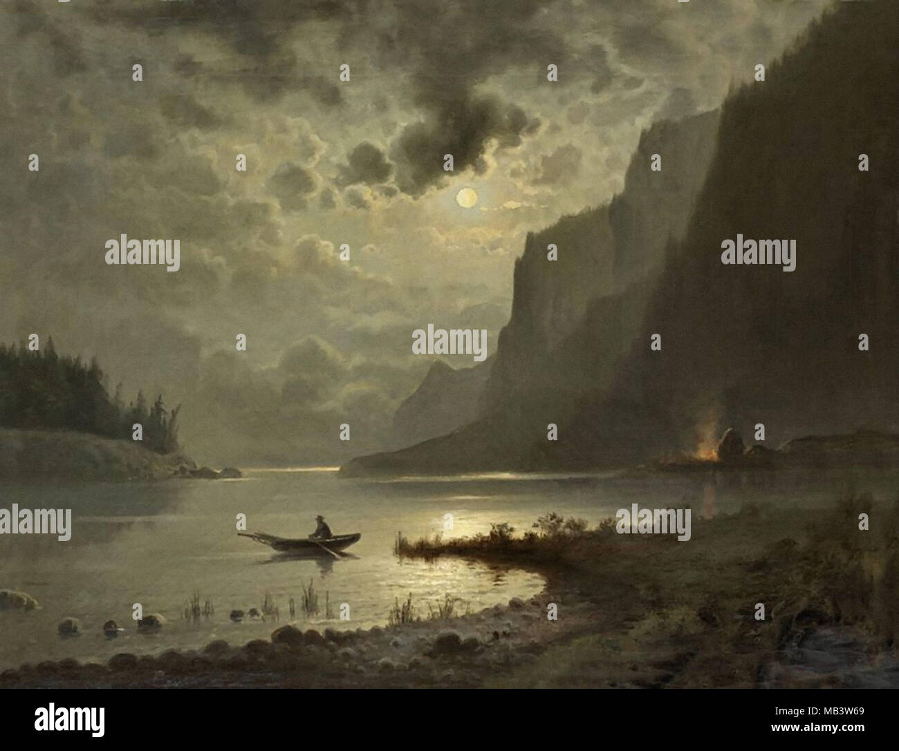 Kiaerskou Frederik Christian - Moonlight over a Scottish Loch Stock ...