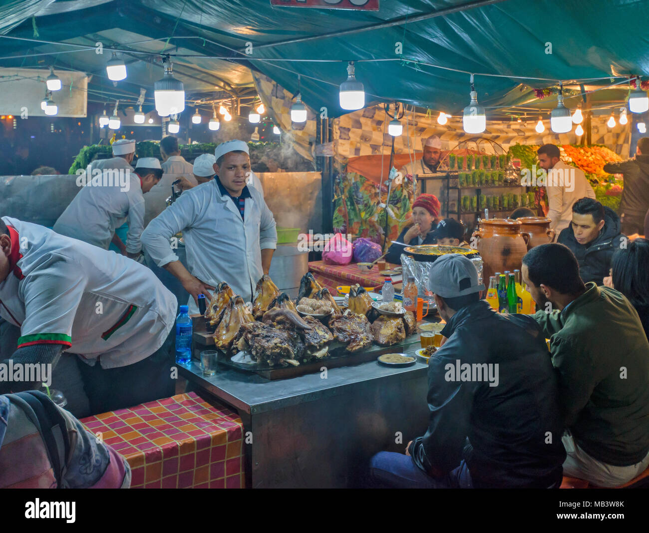 MOROCCO MARRAKECH JEMAA EL FNA MEDINA SOUK EVENING IN THE SQUARE STALLS ...