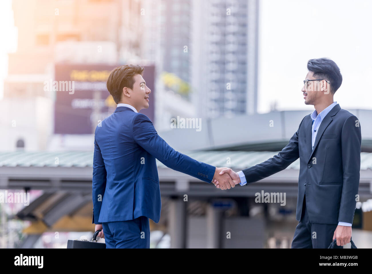Business handshake concept. shaking hand of two businessman closing a ...