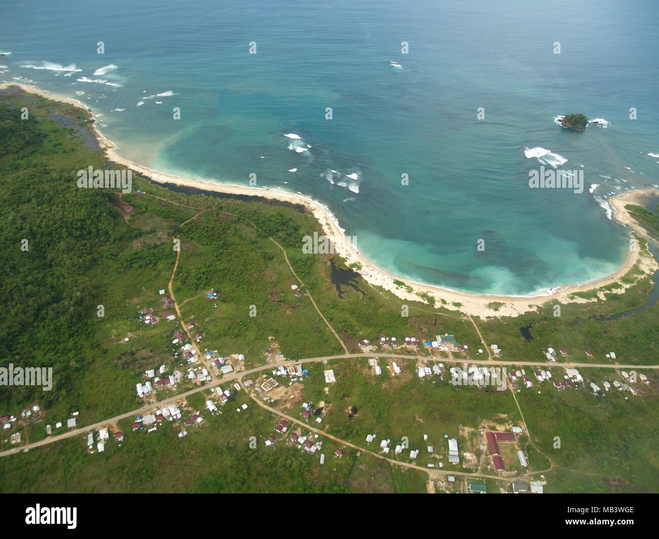 Aerial view of Indian Ocean and Aceh Jaya land from airplane Stock ...
