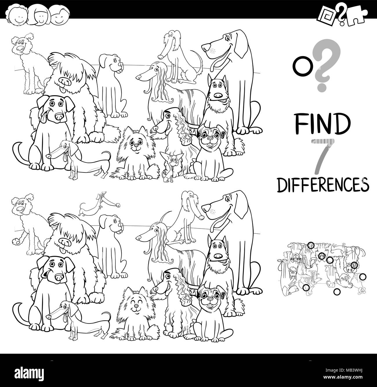 Black and White Cartoon Illustration of Finding Seven Differences ...