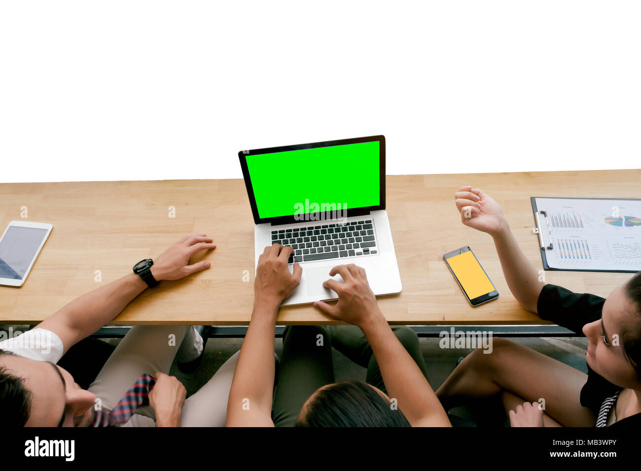 smart business partners using laptop at office meeting. top view.focus ...