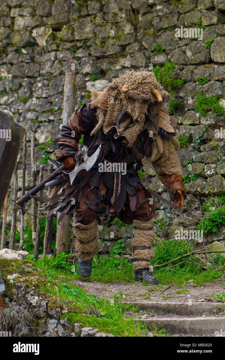 PROVINS, FRANCE - MARCH 31, 2018: Unidentified villain wears a ...