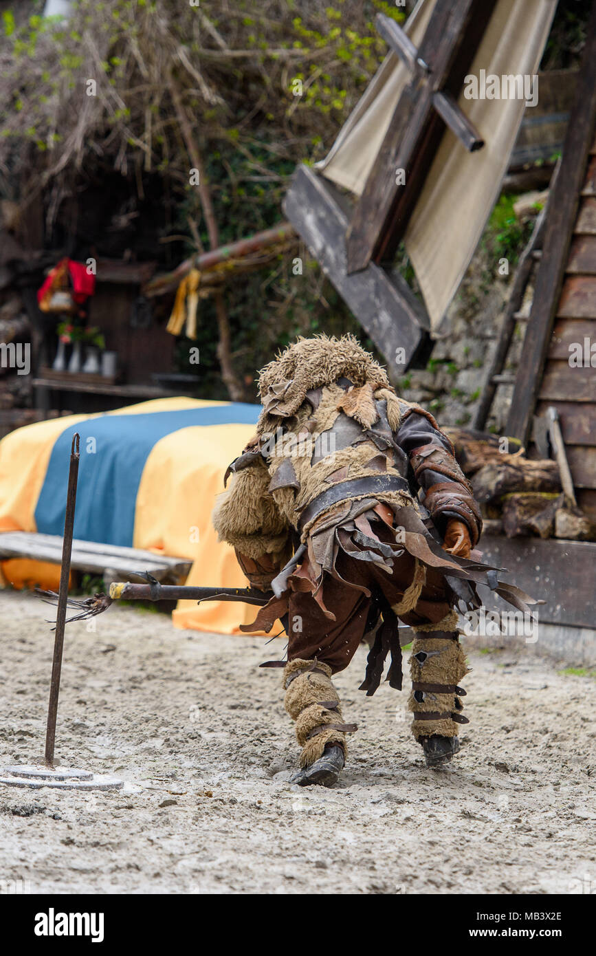 PROVINS, FRANCE - MARCH 31, 2018: Unidentified villain wears a ...