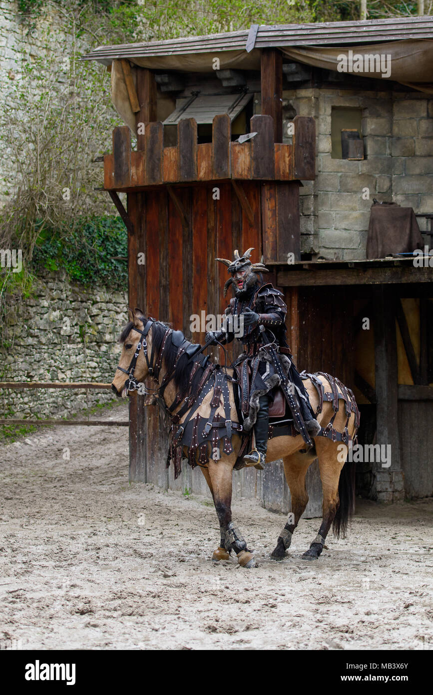 PROVINS, FRANCE - MARCH 31, 2018: Unidentified Dark knight on a horse ...