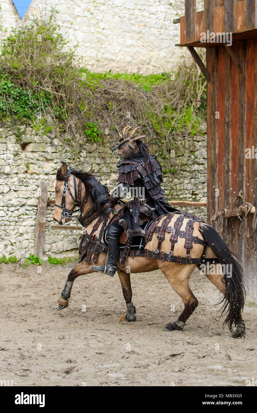 PROVINS, FRANCE - MARCH 31, 2018: Unidentified evil dark knight on a ...