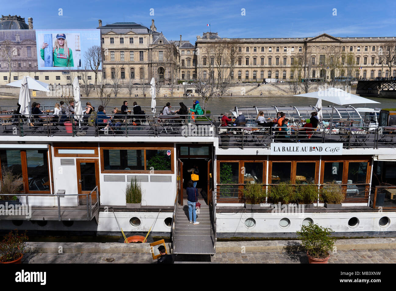 Floating restaurant on the Seine - Spring in Paris - France Stock Photo ...